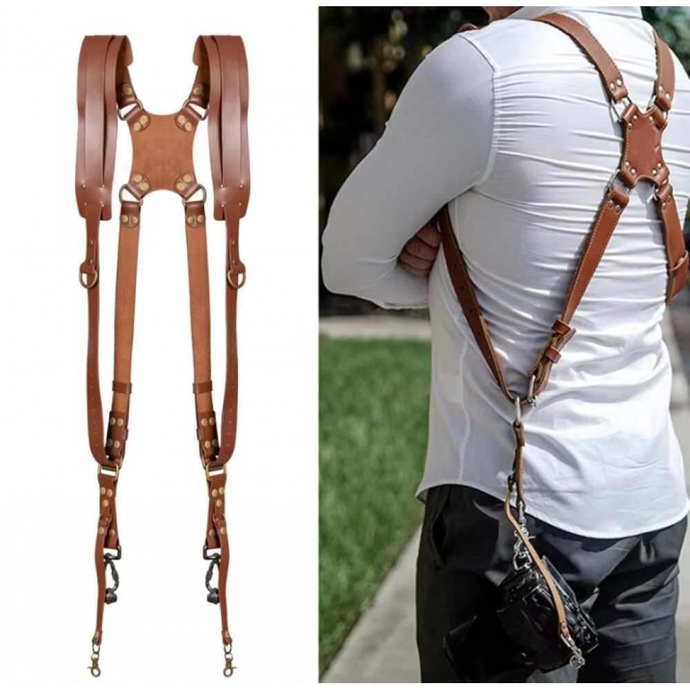 Leather Camera Dual Shoulder Strap, Brown
