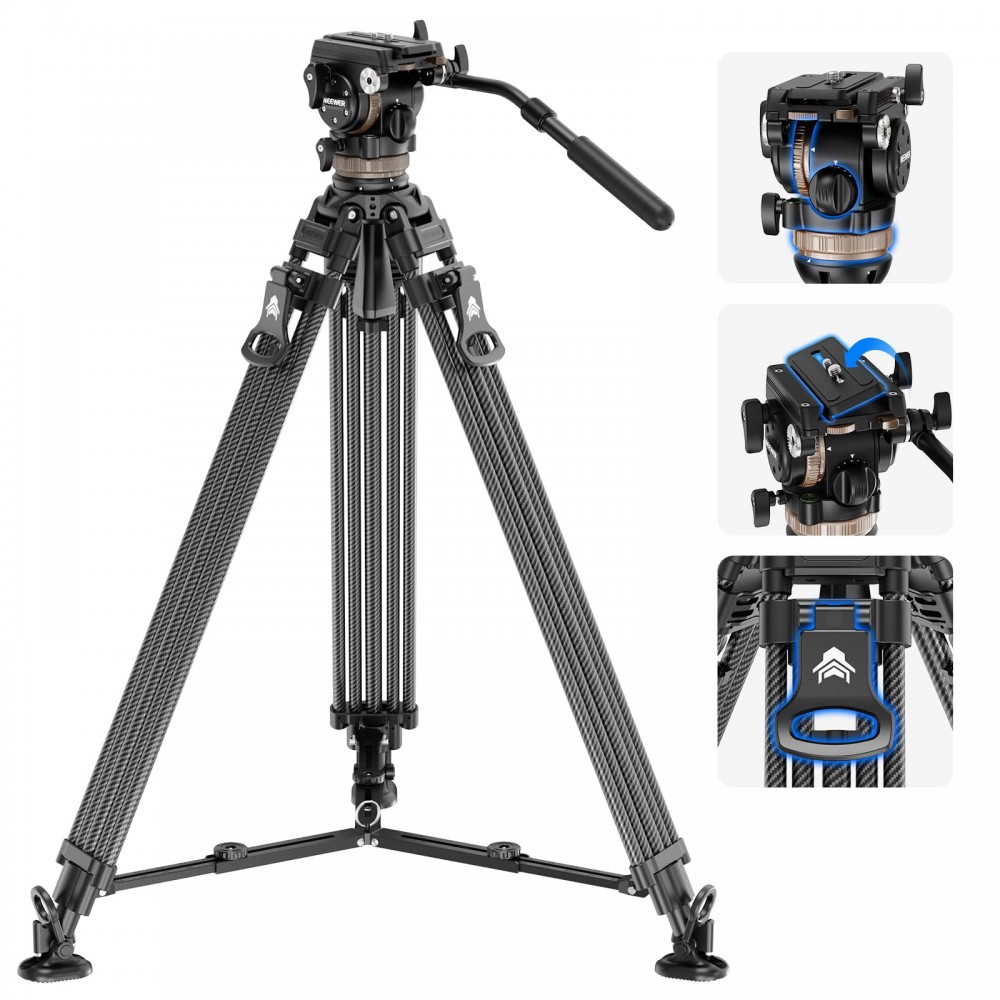 Neewer LL55 78 Carbon Fiber One Step Video Tripod with Dynamic ...